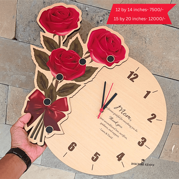 Rose theme wall clock - MOM – InscribedGiftsKe