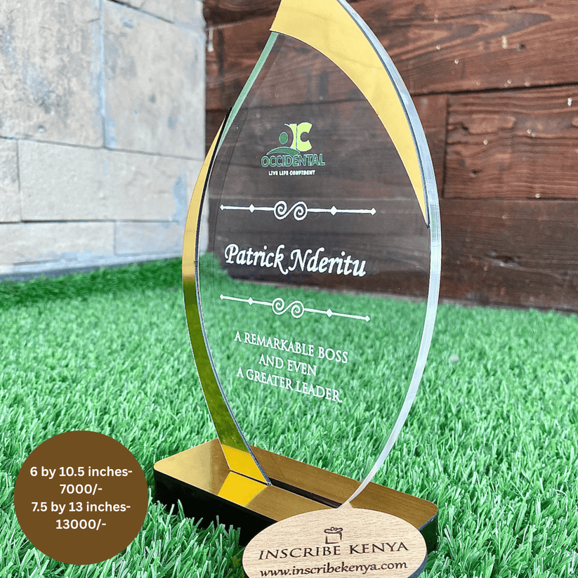 Acrylic Gold Stripped Cone Award/Tophy Plaque – InscribedGiftsKe