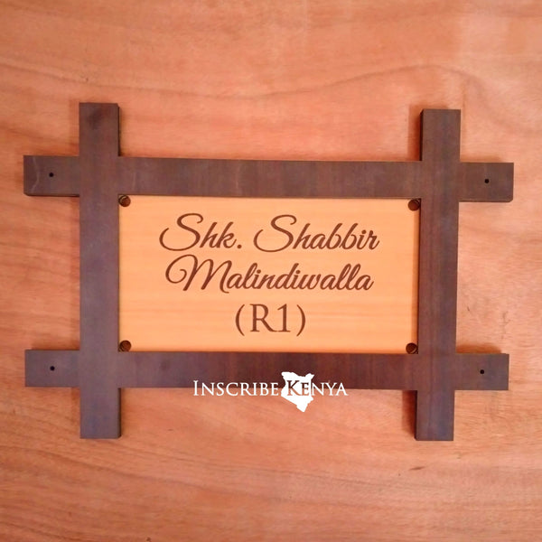 Wooden Bordered Residential Nameplate – InscribedGiftsKe