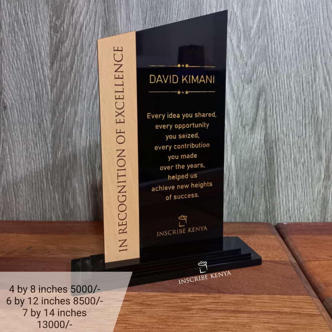 Acrylic Black Gold Trophy Award – InscribedGiftsKe