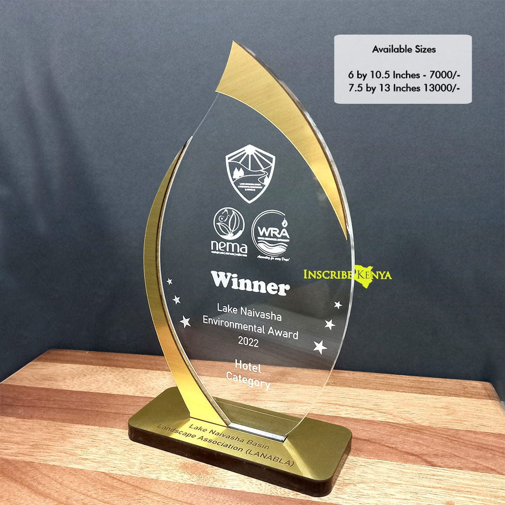 Acrylic Gold Stripped Cone Award/Tophy Plaque – InscribedGiftsKe
